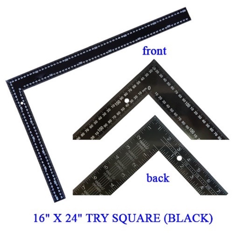 8” x 12” 16" X 24" BLACK TRY SQUARE RULER SESIKU ANGLE TRY SQUARE L ...