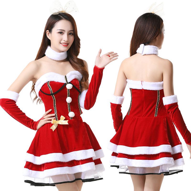 Red Women Christmas Lady Santa Claus Cosplay Costume Winter Off ...