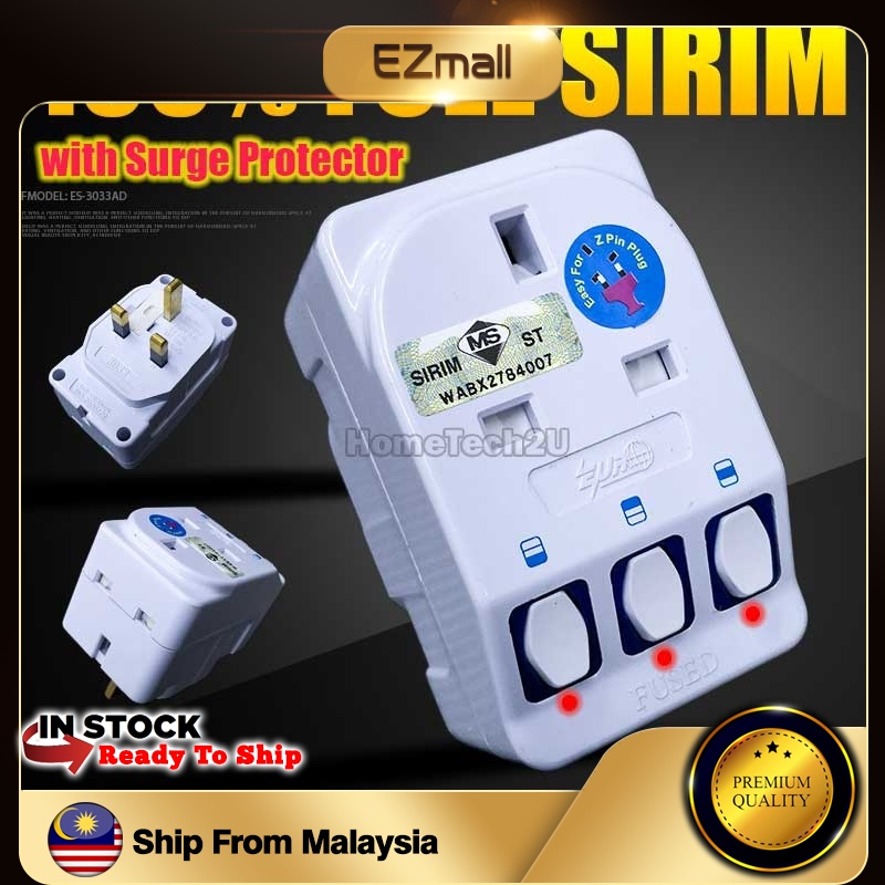 Eurosafe Plug Kepala 3 Way Adaptor 13Amp Switch Socket witch Surge ...