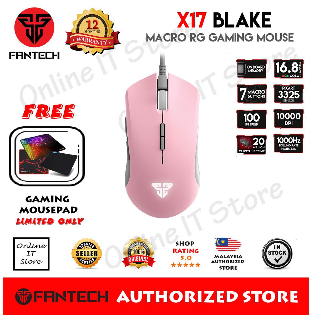 FANTECH WGC5 Blake Wireless / X17 Gaming mouse 7 Button Macro RGB Wired ...