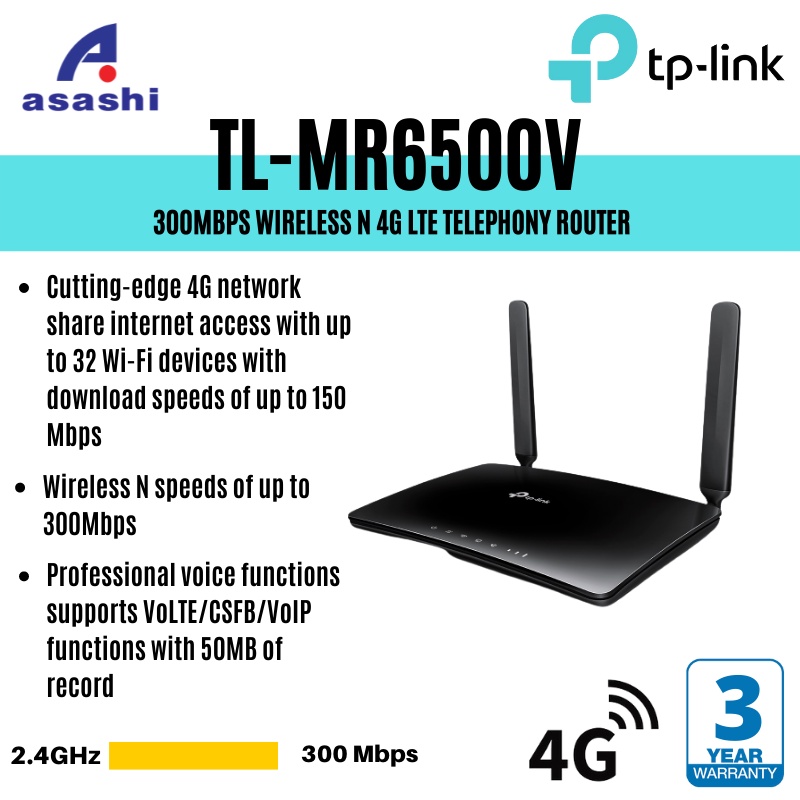 TP-Link TL-MR6500v 300Mbps Network Wireless N 4G LTE Telephony Direct ...