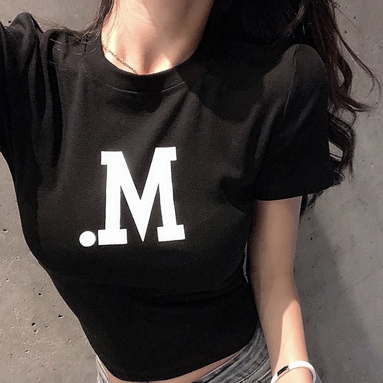 Korean Version All Match Alphabet Print Sexy Slim Short T Shirt Women Crop Top【6745】 Shopee
