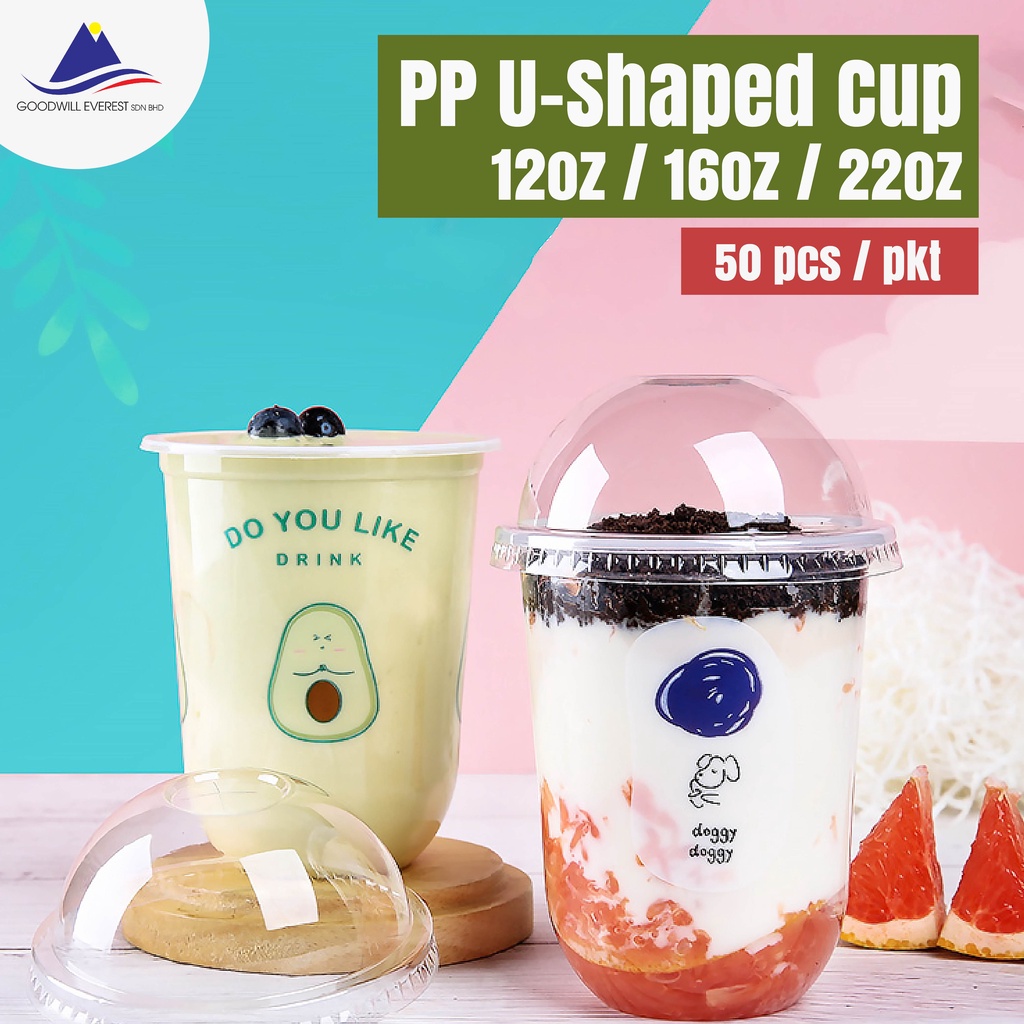 PP U-Shaped Cup (95mm) 12oz/16oz/22oz Bubble Tea Cup / Boba Cup / Capsule Cup (Cup & Lid Are ...