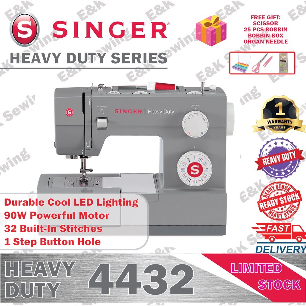 SINGER GENUINE 4432 HEAVY DUTY PORTABLE SEWING MACHINE WITH 32 TYPES OF ...