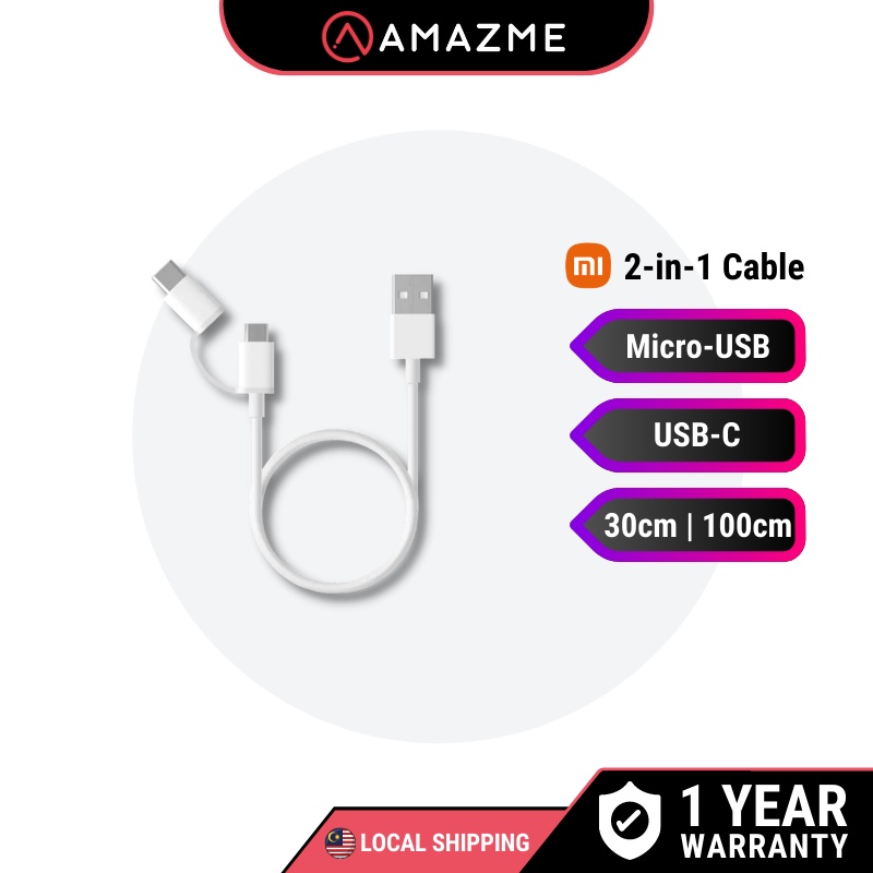 Xiaomi Mi 2 in 1 USB Cable Micro USB to Type C ( 30 cm / 100 cm ...