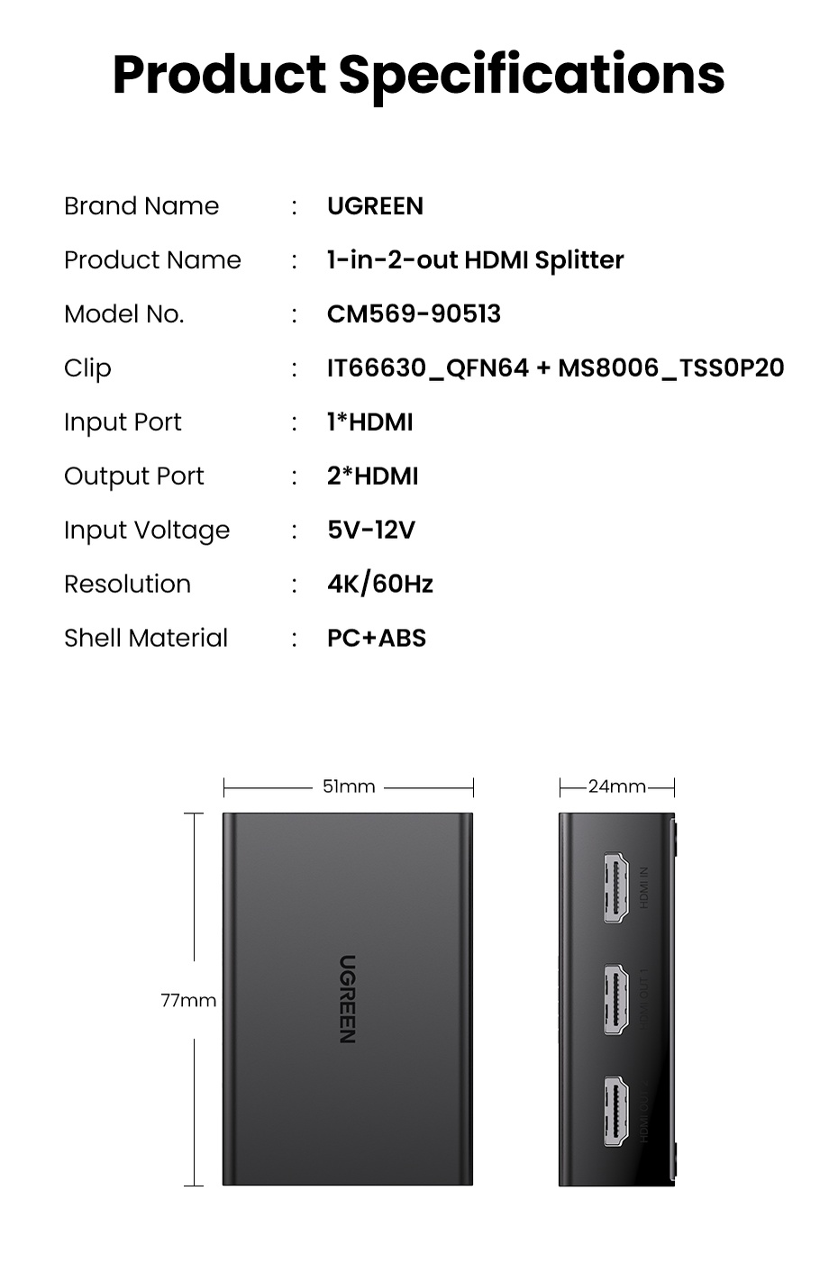 UGREEN HDMI Splitter 4K60Hz Switch 1 in 2 Out HDMI 2.0 Adapter HDMI ...