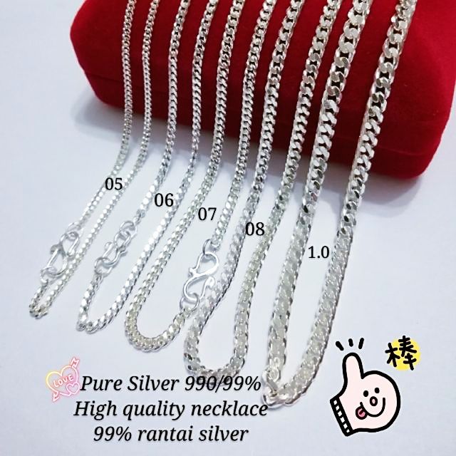 👍990 Fine Pure Silver Necklace 👍990足银项链 Rantai Leher Perak Tulen Rantai Leher Lelaki Rantai ...