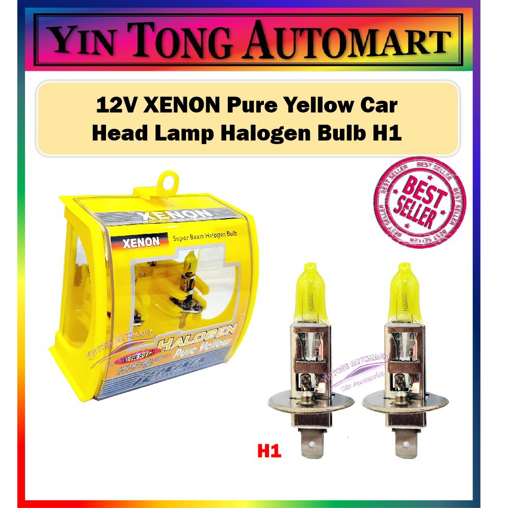 12V XENON Pure Yellow Car Head Lamp Halogen Bulb H1/H4/H3/H7/9005/9006 ...