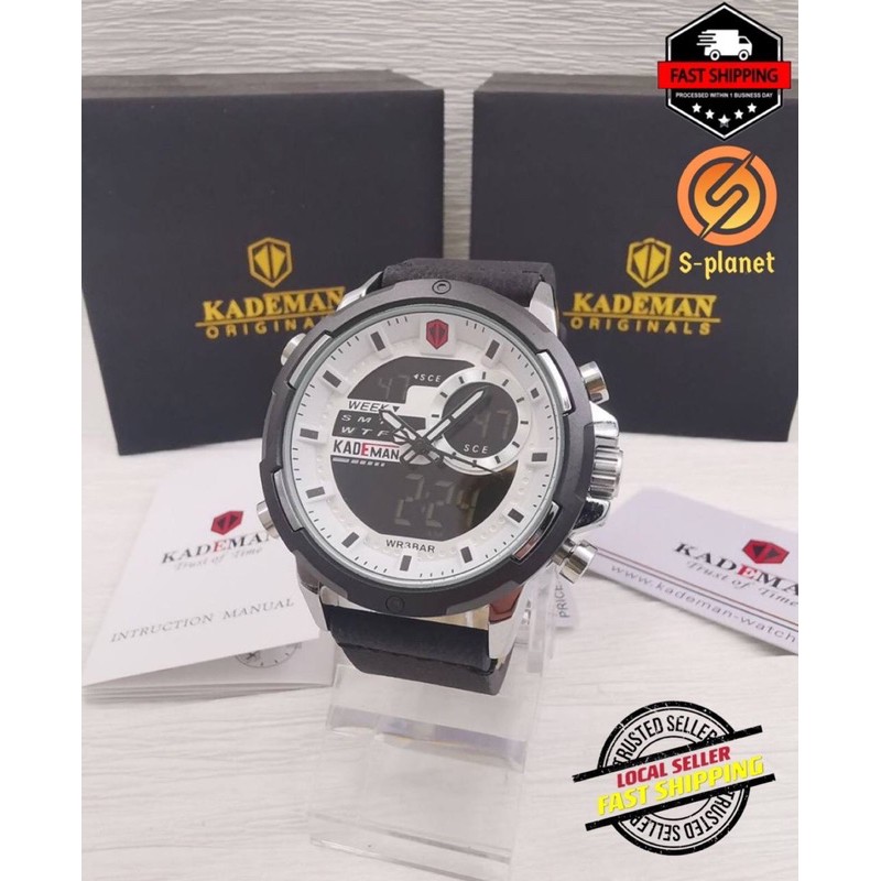 🇲🇾Ready stock🇲🇾 KADEMAN K6175 Analog Digital Leather Watch 💯Water ...