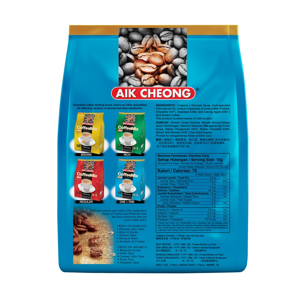 Aik Cheong 2 In 1 Coffee Mix No Sugar (18s x 15g) | Shopee Malaysia