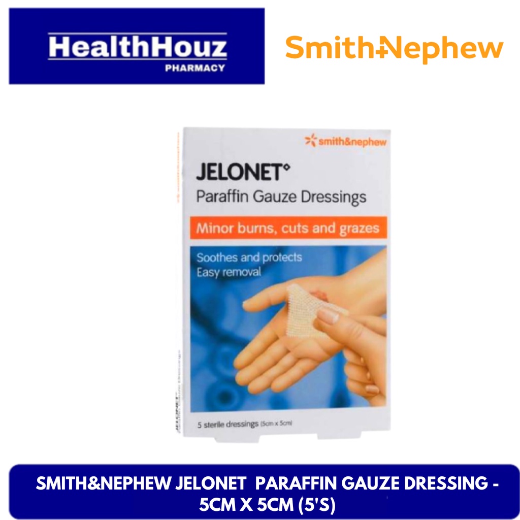 Smith&Nephew JELONET Paraffin Gauze Dressing - 5cm x 5cm (5's) & 10cm x ...