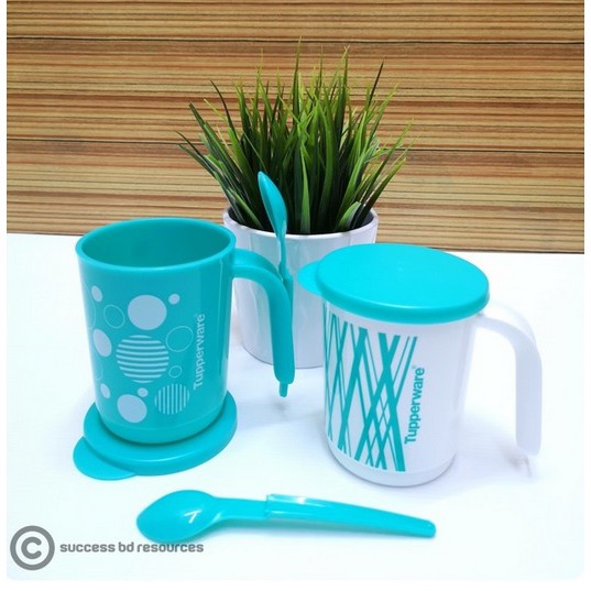 Tupperware Mugs with Spoons + Covers Mystique Set (2 Pcs) | Shopee Malaysia