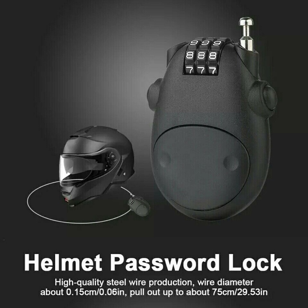 Anti-theft Lock Motorcycle Helmet Cable Steel Retractable Combination ...