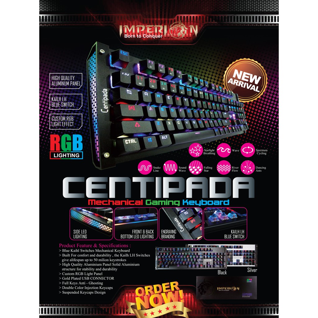 IMPERION CENTIPADA BLUE KAILH MECHANICAL GAMING KEYBOARD ` | Shopee ...