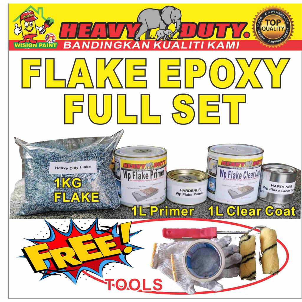 FULL SET FLAKE Epoxy Colour Flake Coating ( FREE TOOLS + 1L PRIMER +1L ...