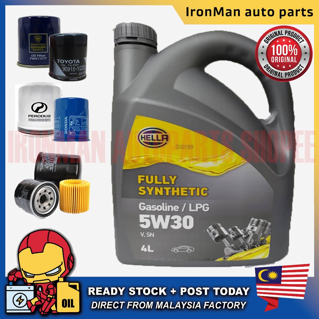 Original HELLA 5W30 FULLY Synthetic Engine Oil (4L) 5W-30 Minyak Hitam ...