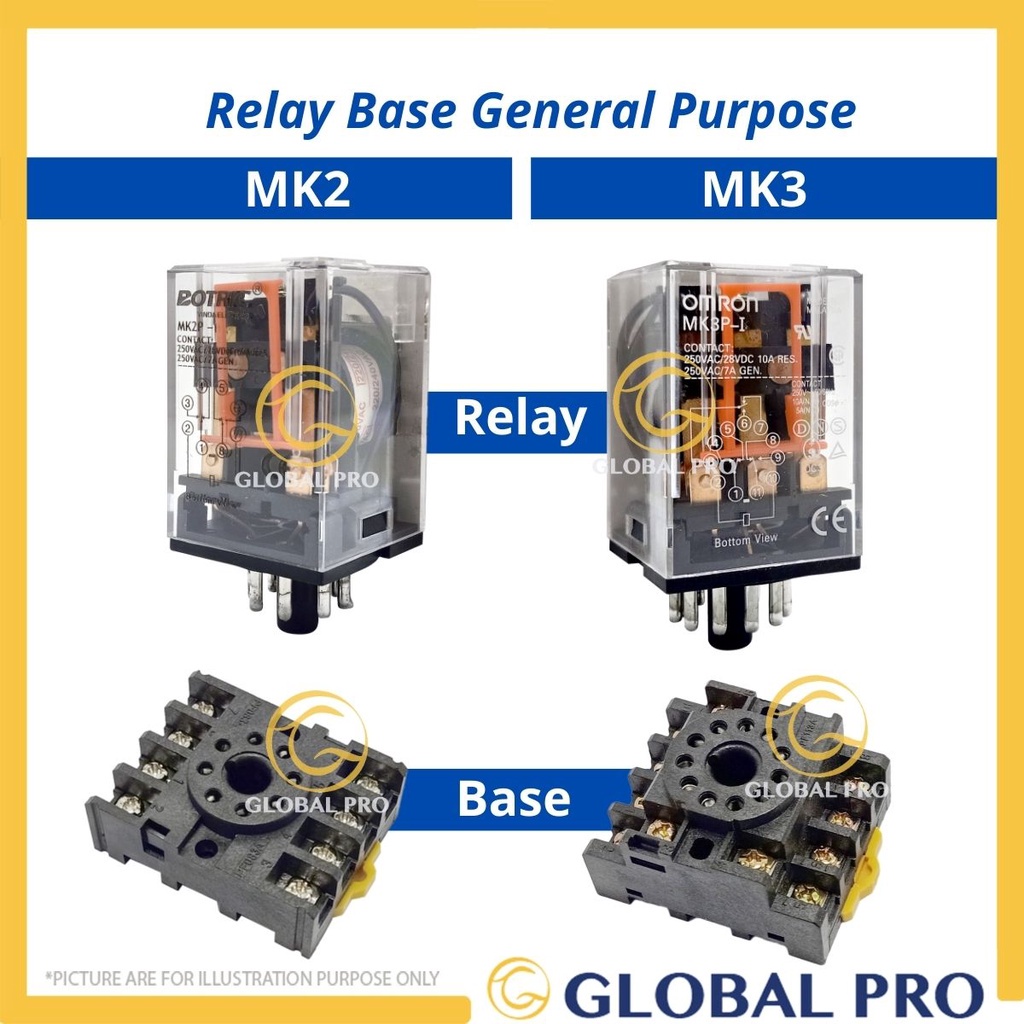 MK2 / MK3 Relay Base General Purpose Relay ( AC220V / AC110V / AC24V ...