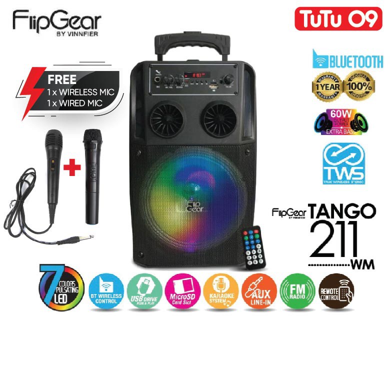 VINNFIER FlipGear Tango 211WM Portable Trolley Speaker karaoke system and Bluetooth Free 1 ...