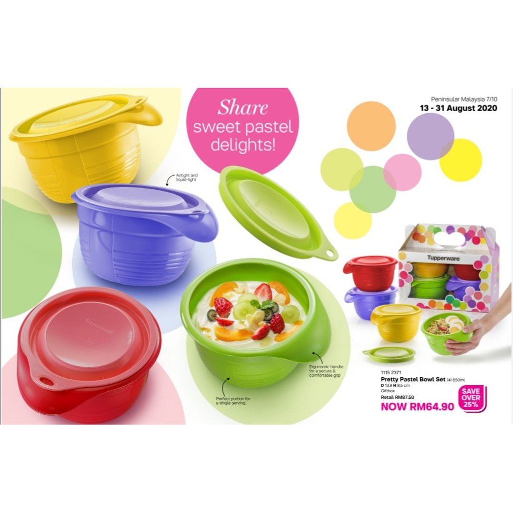 TUPPERWARE READY STOCK Pretty Pastel Bowl Set 650ml (4pcs) | Shopee ...
