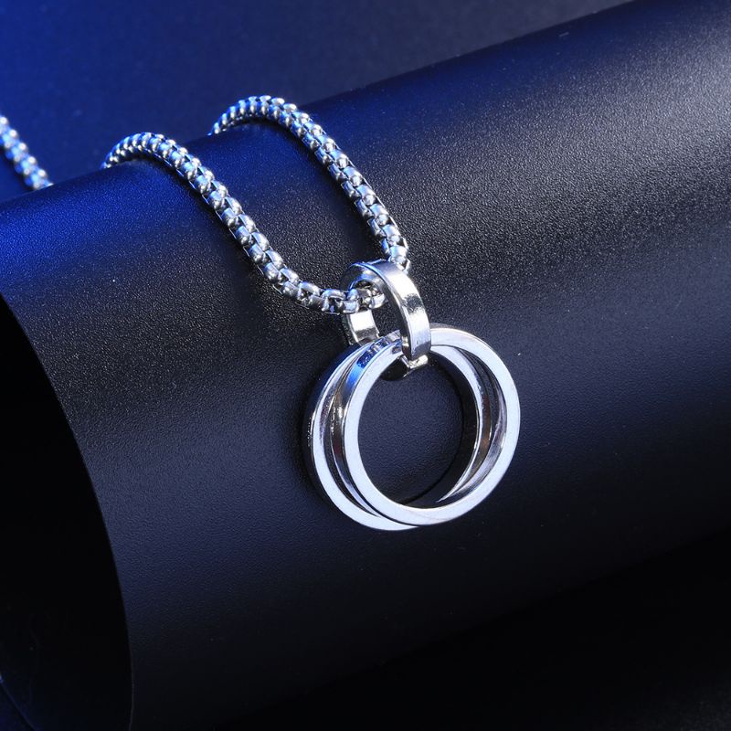 Simple Double Ring Ring Pendant Necklace Men Women Personality Couple ...