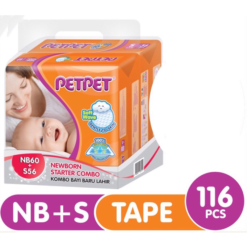 PETPET Tape Diaper Jumbo Packs NB60/S56 (2packs) | Shopee Malaysia