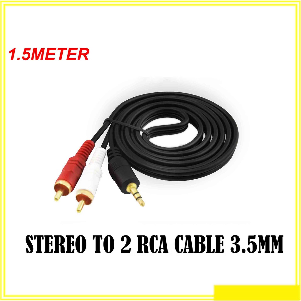 1.5M GOLD-PLATED 3.5MM STEREO AUDIO AUX TO 2 RCA (MALE) L/R CABLE FOR ...