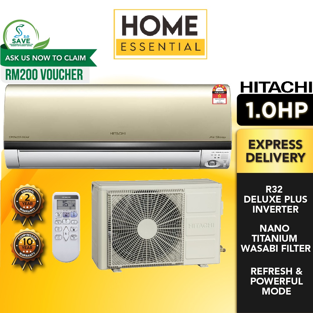 Hitachi Deluxe Plus Inverter Series R32 Air Conditioner (1.0HP) RAS-SX10CJ/RAC-SX10CJ | Shopee ...