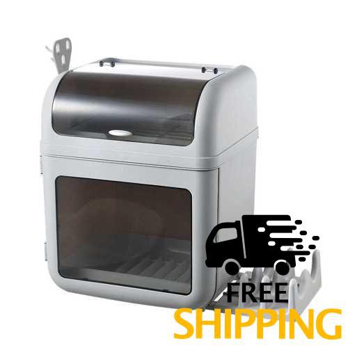 Dustproof Plate & Dish Storage Organizer Box Drying Rack Dish Drainer ...