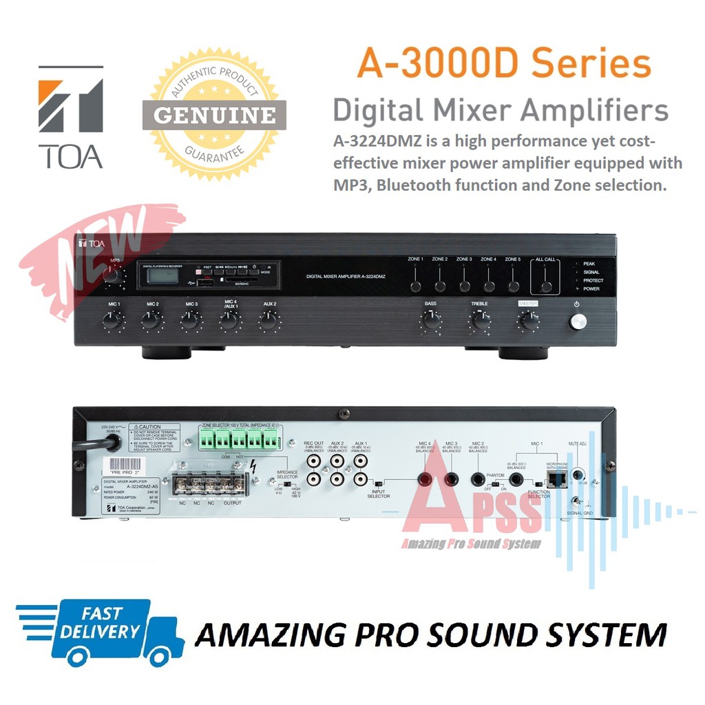 TOA NEW MODEL Digital Mixer Amplifier with MP3,Bluetooth and Zones ...