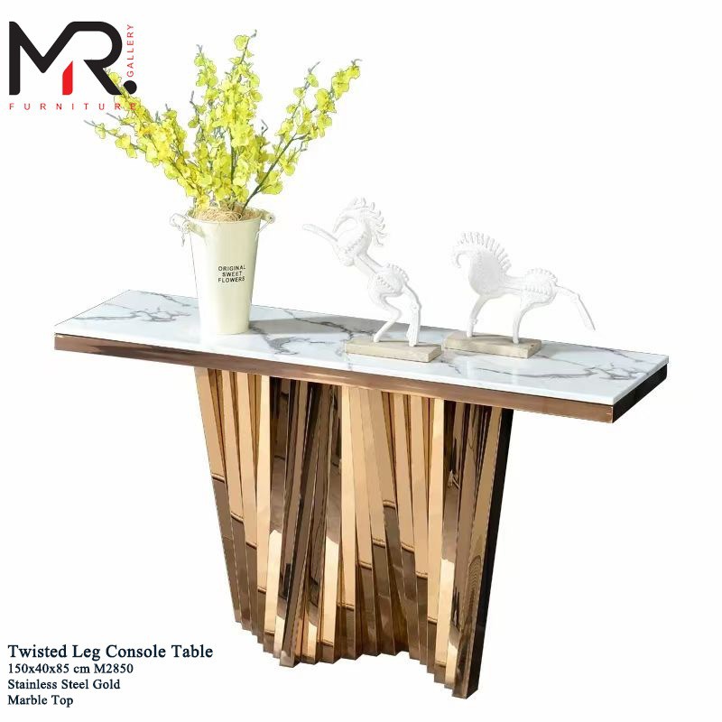[MR FURNITURE] Twisted Leg Console Table 150cm I White Marble Top Console I Stainless Steel ...