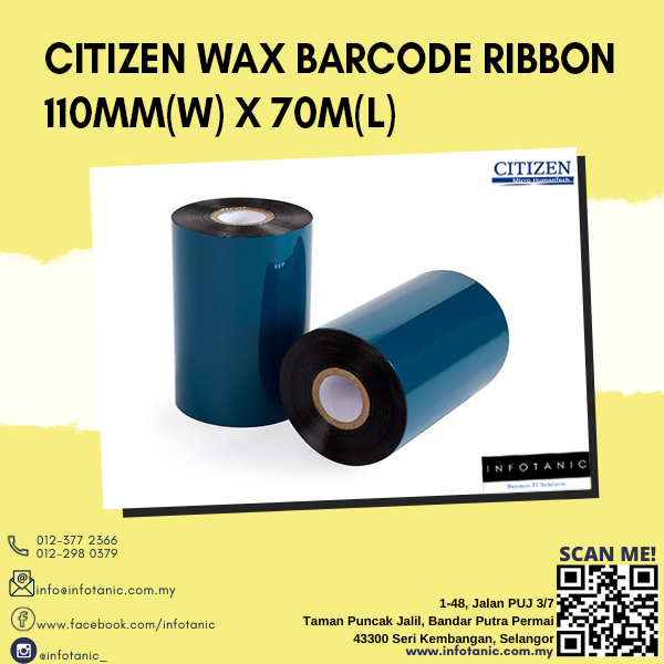 Citizen Wax Barcode Ribbon 110mm(W) x 70m(L) | Shopee Malaysia