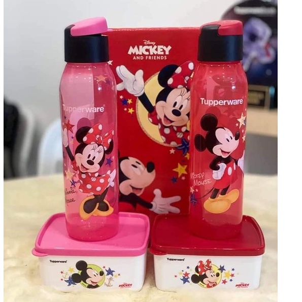 Tupperware Mickey & Minnie Eco Bottle 500ml (2pcs) and Snack Box 400ml ...