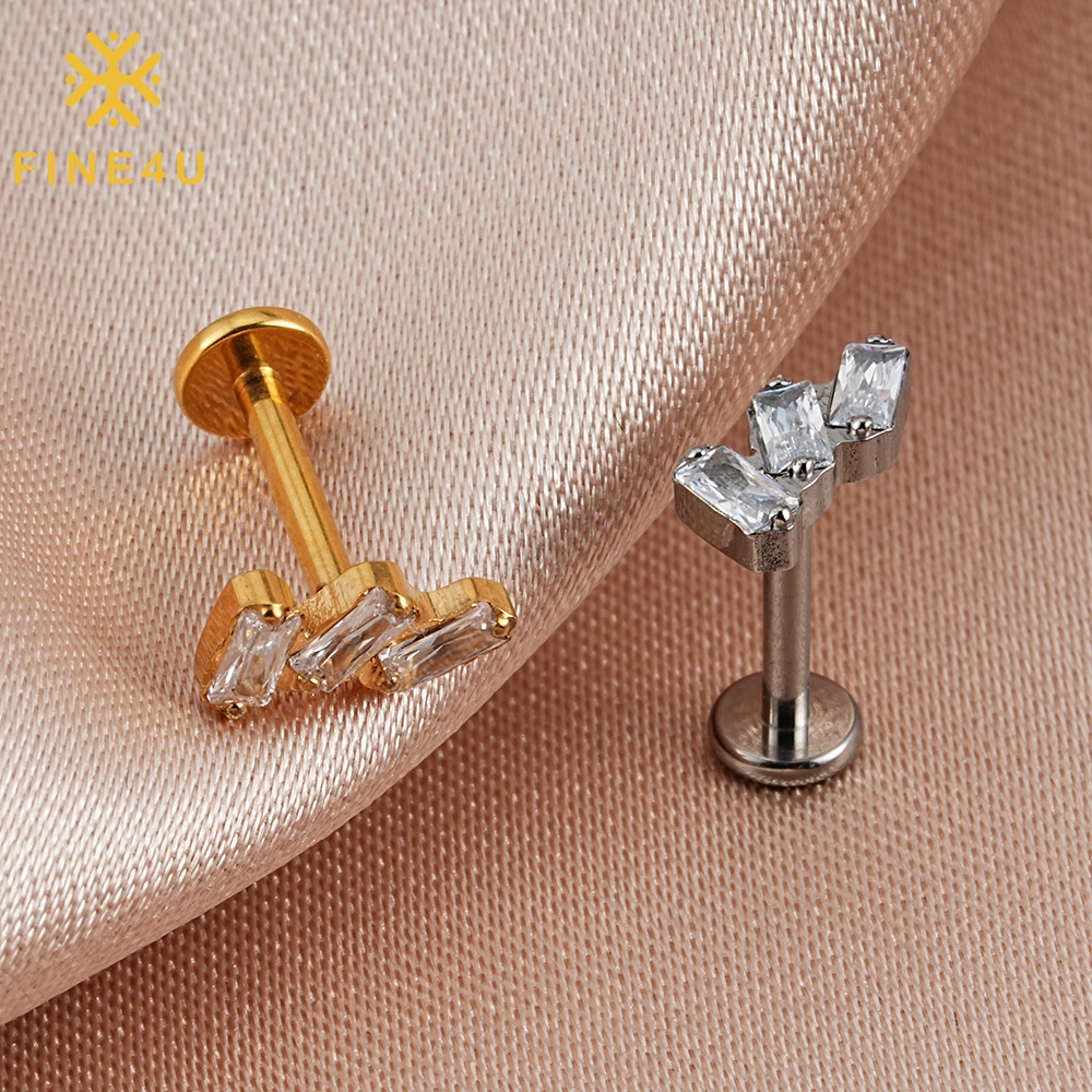 Piercing Triple Tilt Rectangle Zirconia Labret Monroe Lip Ring Stud ...