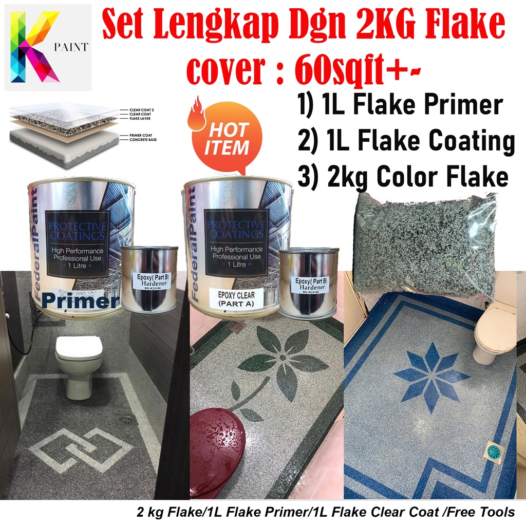 Epoxy Flake Coating Set Lengkap dengan 2KG Color Flake (cover 60sqft ...