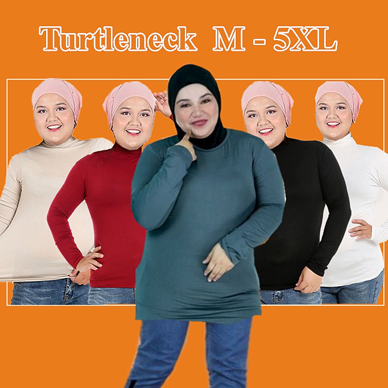 M-5XL Muslim Turtleneck Inner Baju Blouse Plus Size Jumbo Lengan ...