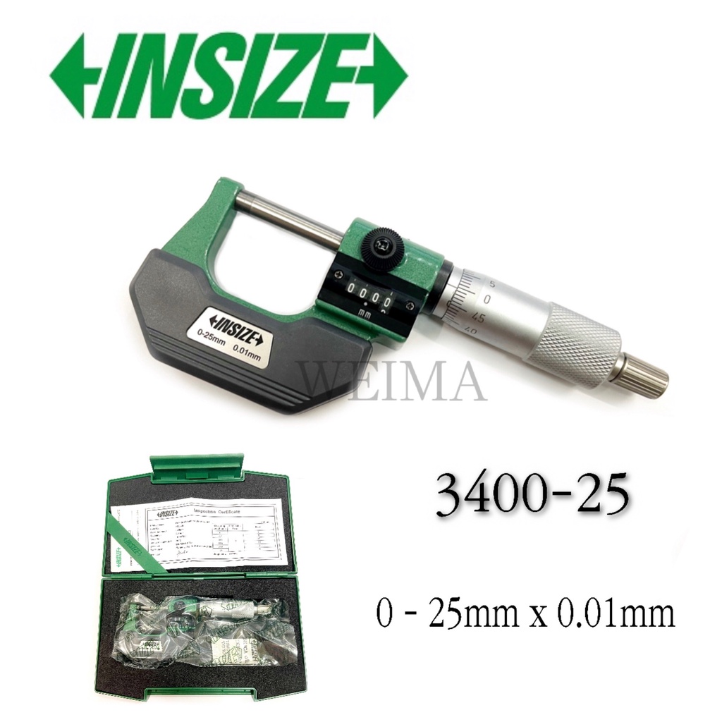 INSIZE OUTSIDE MICROMETERS WITH COUNTER 0-25MM x 0.01MM (3400-25) 💥 ...