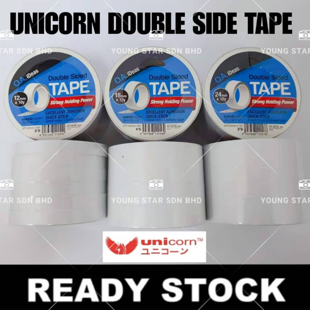 Unicorn Double Sided Tissue Tape UTT-12mm x6 rolls /18mm x 4rolls / 24mmx3 rolls | Shopee Malaysia