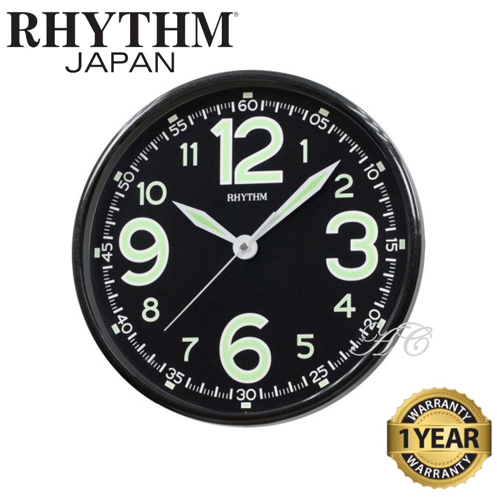 100% ORIGINAL RHYTHM Silent Luminous Glow Wall Clock (Jam Dinding ...