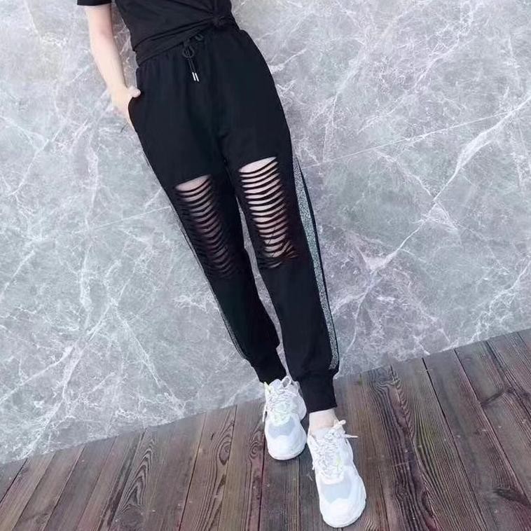 Black S-4XL, enhanced fashion, ripped sweatpants, women，new casual ...