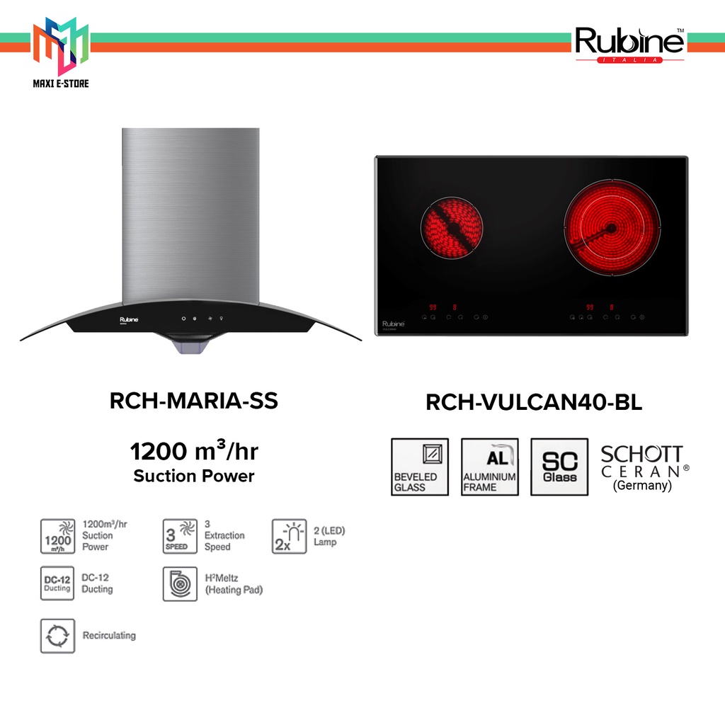 Rubine MARIA Chimney Cooker Hood 1400m3/hr - RCH-MARIA-SS + Vulcan ...