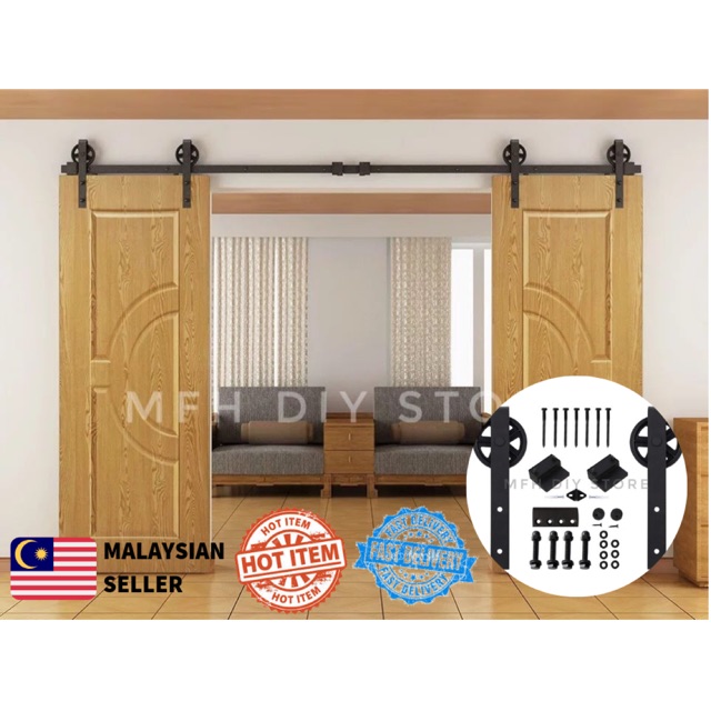 🔥READY STOCK🔥 Barn Door Railing Set 2 meter Type A 6.6 foot Wheel Type ...