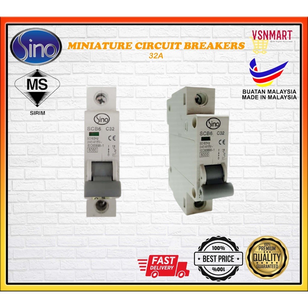 1 Pole / 2 Pole MCB Miniature Circuit Breaker 10A 20A 32A 63A SINO ...