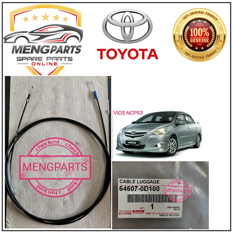 ORIGINAL TOYOTA VIOS NCP93 2007Y-2012Y REAR BONNET CABLE REAR BONET ...