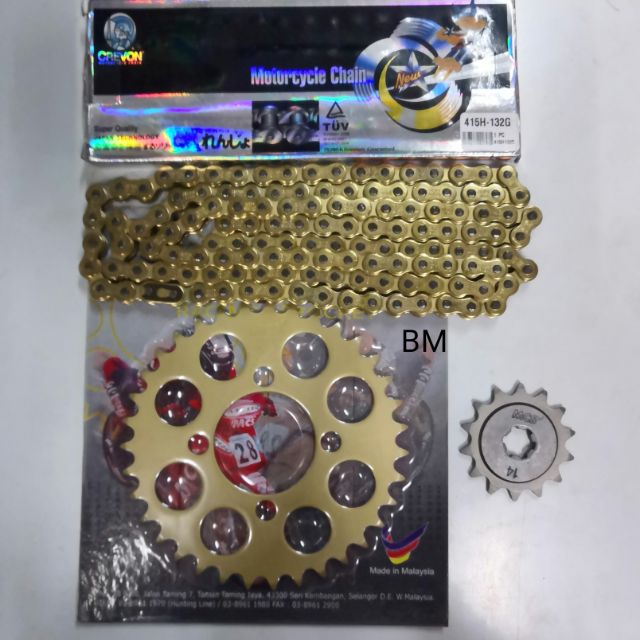 SPOKET SET 415 (GOLD CHAIN +SPOKET) KRISS 1/KRISS II /CT110/KRISS100 /KRISSFL RANDOM BRAND ...