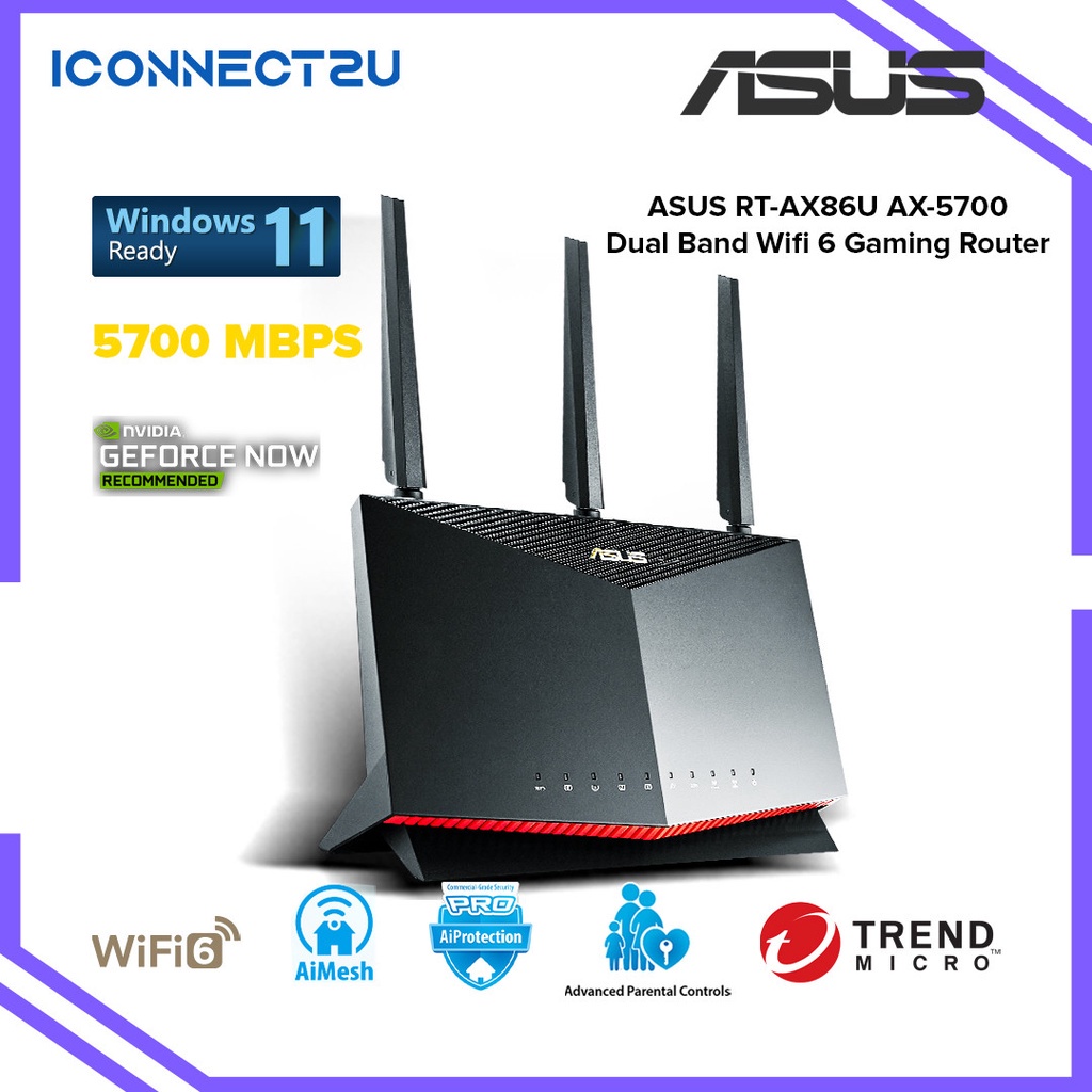 Asus AX5700 RT-AX86U WiFi 6 AX Aimesh PS5 Compatible 2.5G Port Mobile ...