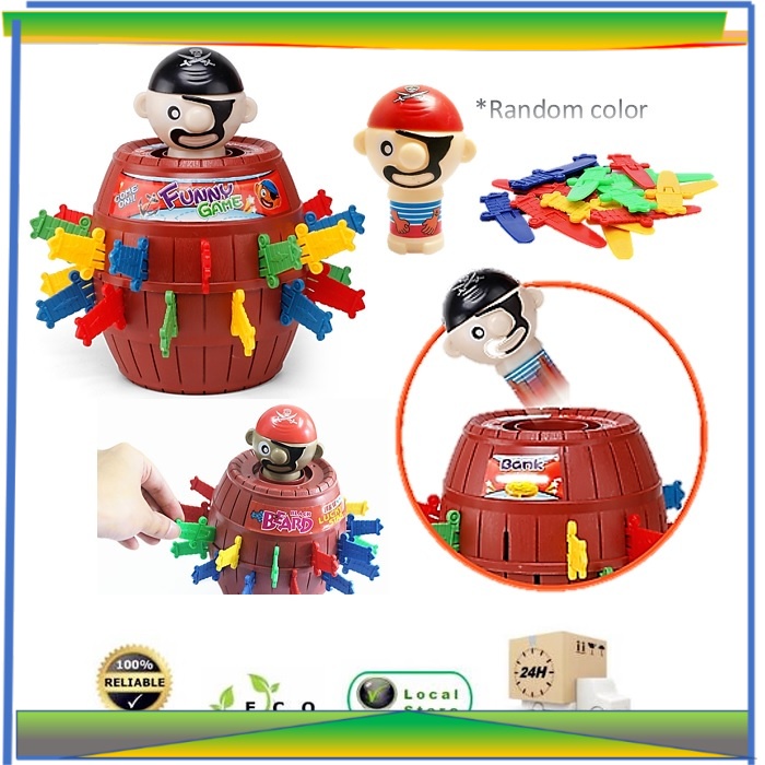 Kids Fun Pop Up Jumping Pirate From Barrel Board Game Coin Bank ...