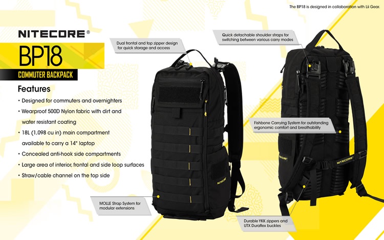 Nitecore BP18 18L Waterproof Travel Backpack Multi-purpose Commuter Trekking Fishing Sport ...