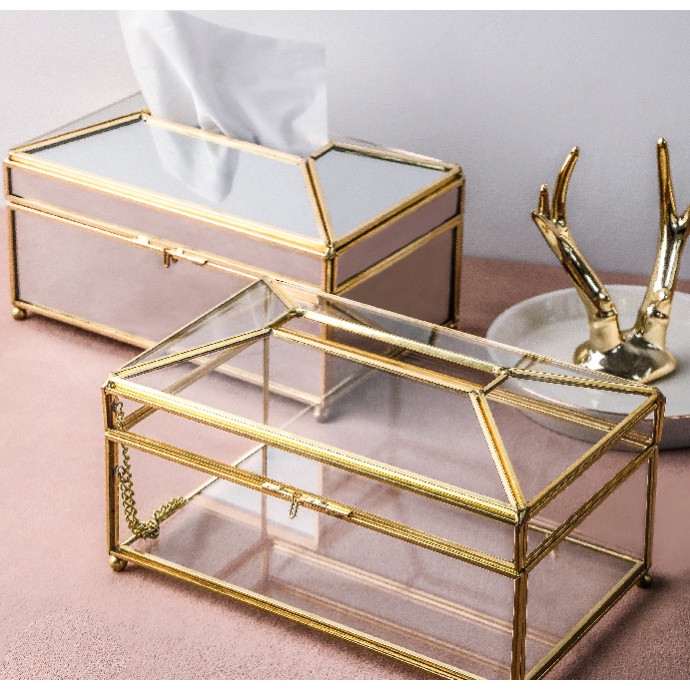 DreamerHouse Rectangular Mirror Glass Paper Tissue Box Decorative Glass ...