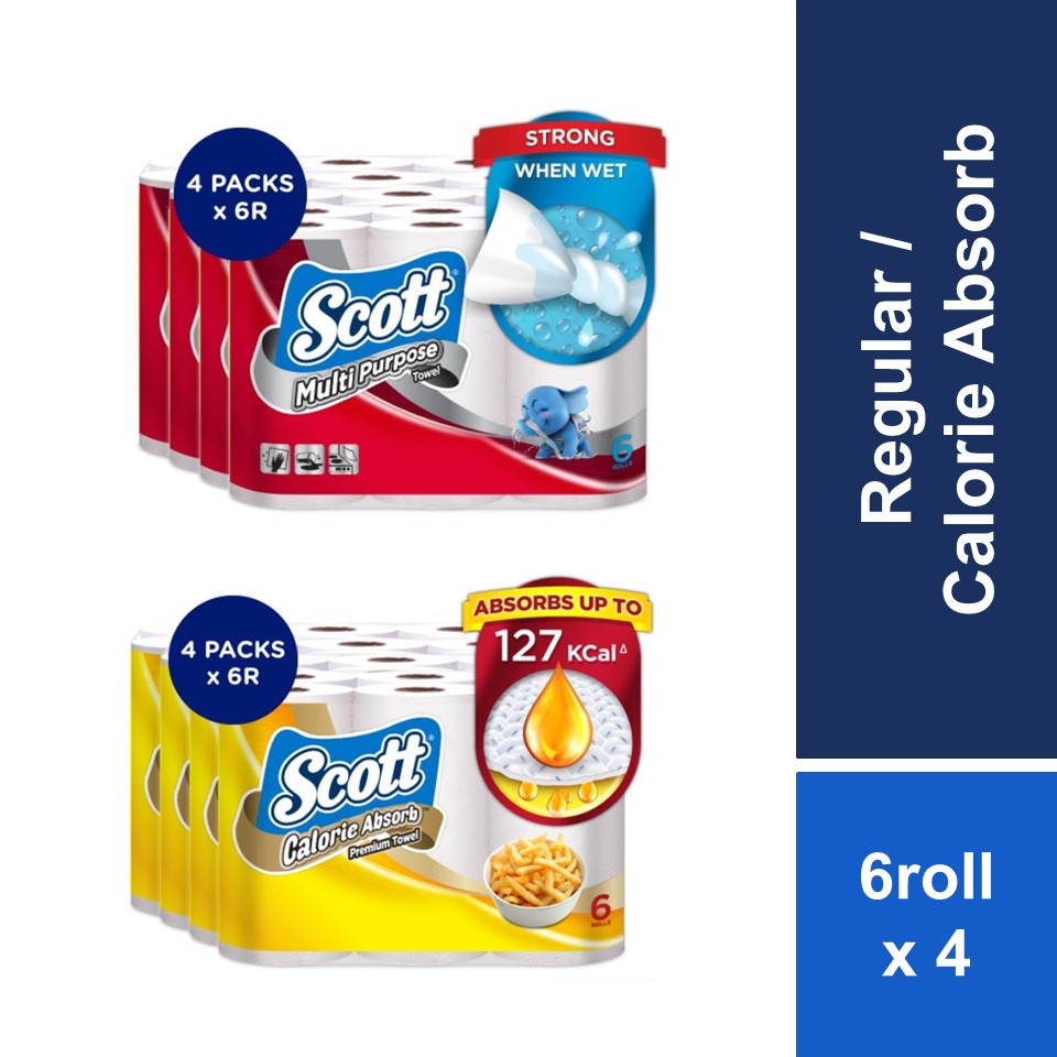 Scott Kitchen Towel 6 Rolls x 4 packs (Regular / Calorie Absorb ...