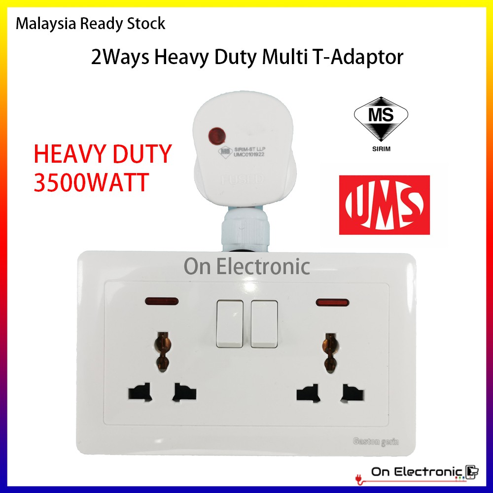 UMS Plug Top Heavy Duty 3500 Watt Multi 2 Ways 2 Gang Switch Socket T ...